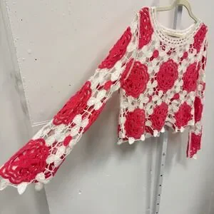 Blue Rain | Sweaters | Blue Rain Francescas Pink White Floral Crochet ...